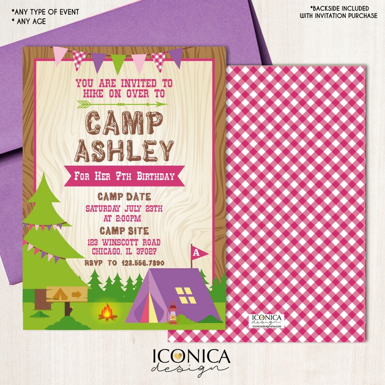 Girl Camping Invitation Camp Out Invitation Party Pink - Etsy