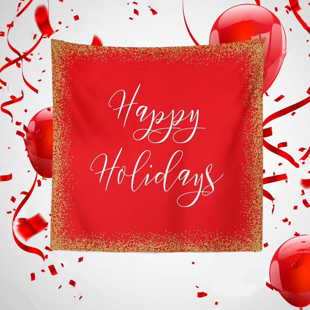 Red and Gold Christmas Party Backdrop, Happy Holidays Banner - Etsy