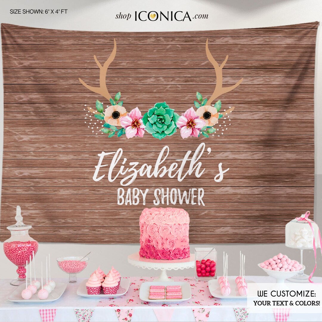 Rustic Baby Shower Backdrop,antlers Succulents Backdrop,woodland Baby ...