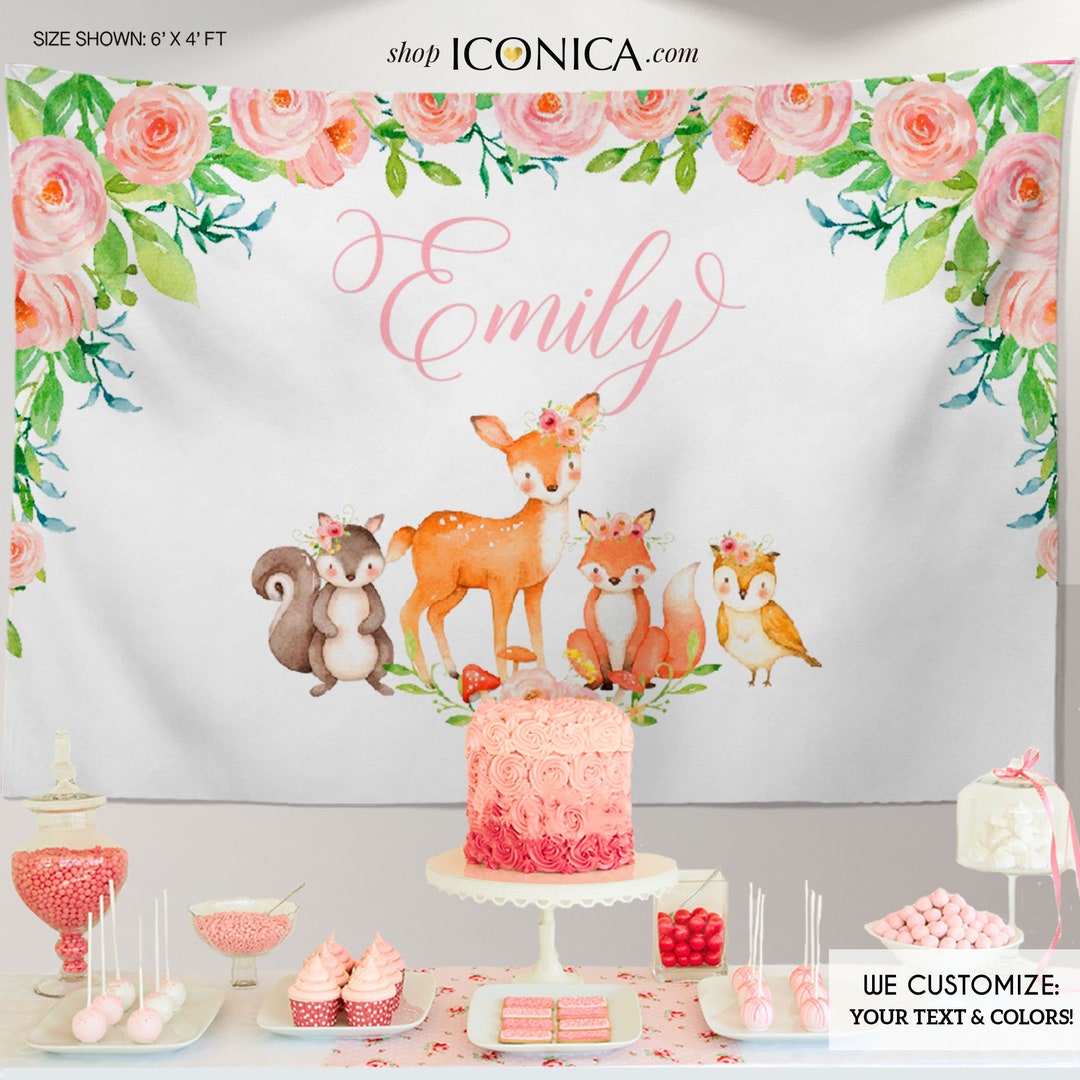 Woodland Backdrop Forest Animals Backdrop Personalized Fall Party ...