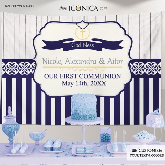 First Communion Backdrop, Rustic Backdrop, Navy Blue First Communion ...