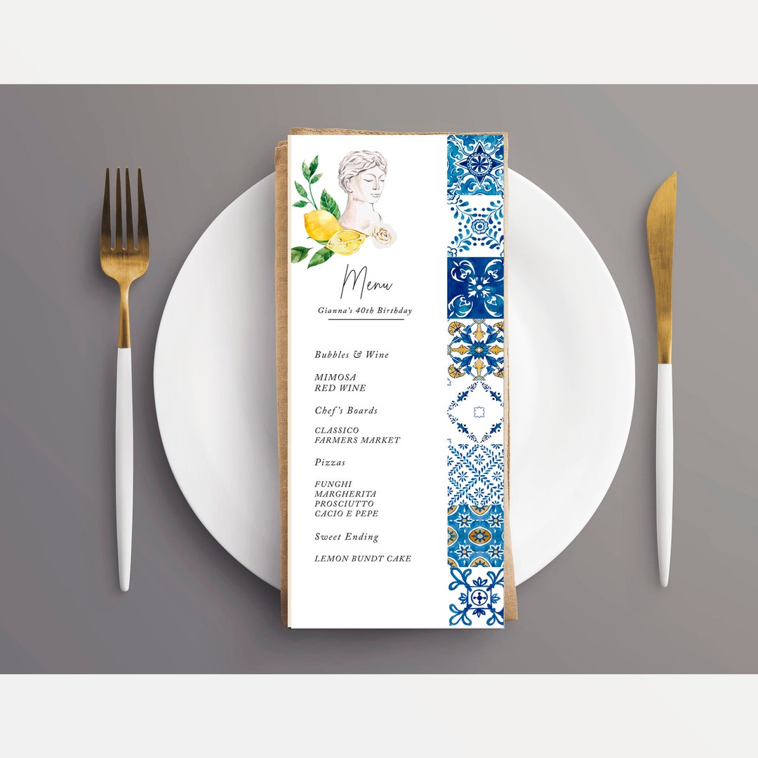 Tuscan Lemon Menu Card Printed Menus, Positano Menus for Birthday ...