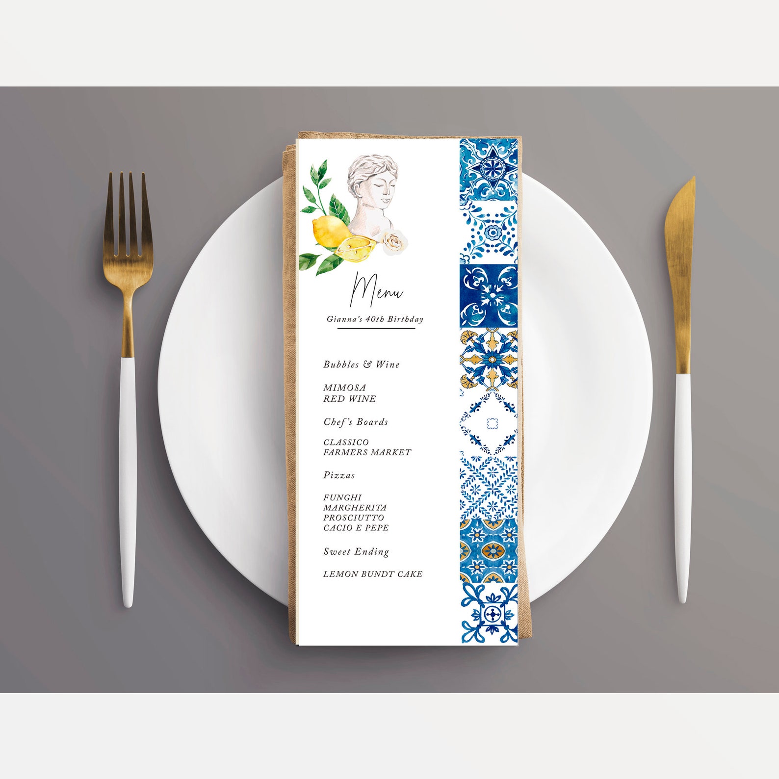 Tuscan Lemon Menu Card Printed Menus Positano Menus for - Etsy