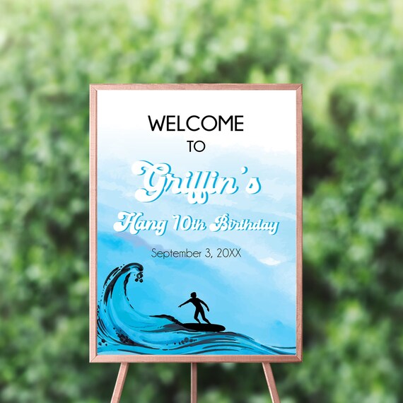 Surfing Birthday Welcome Sign surf Hang 10 Birthday Sign - Etsy