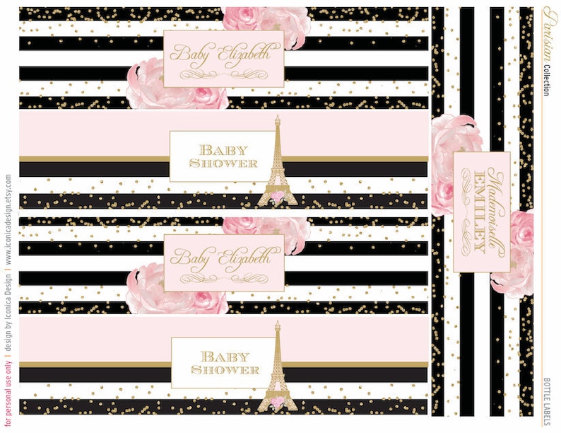 French Party Theme Bottle Labels Parisian Bridal Shower - Etsy
