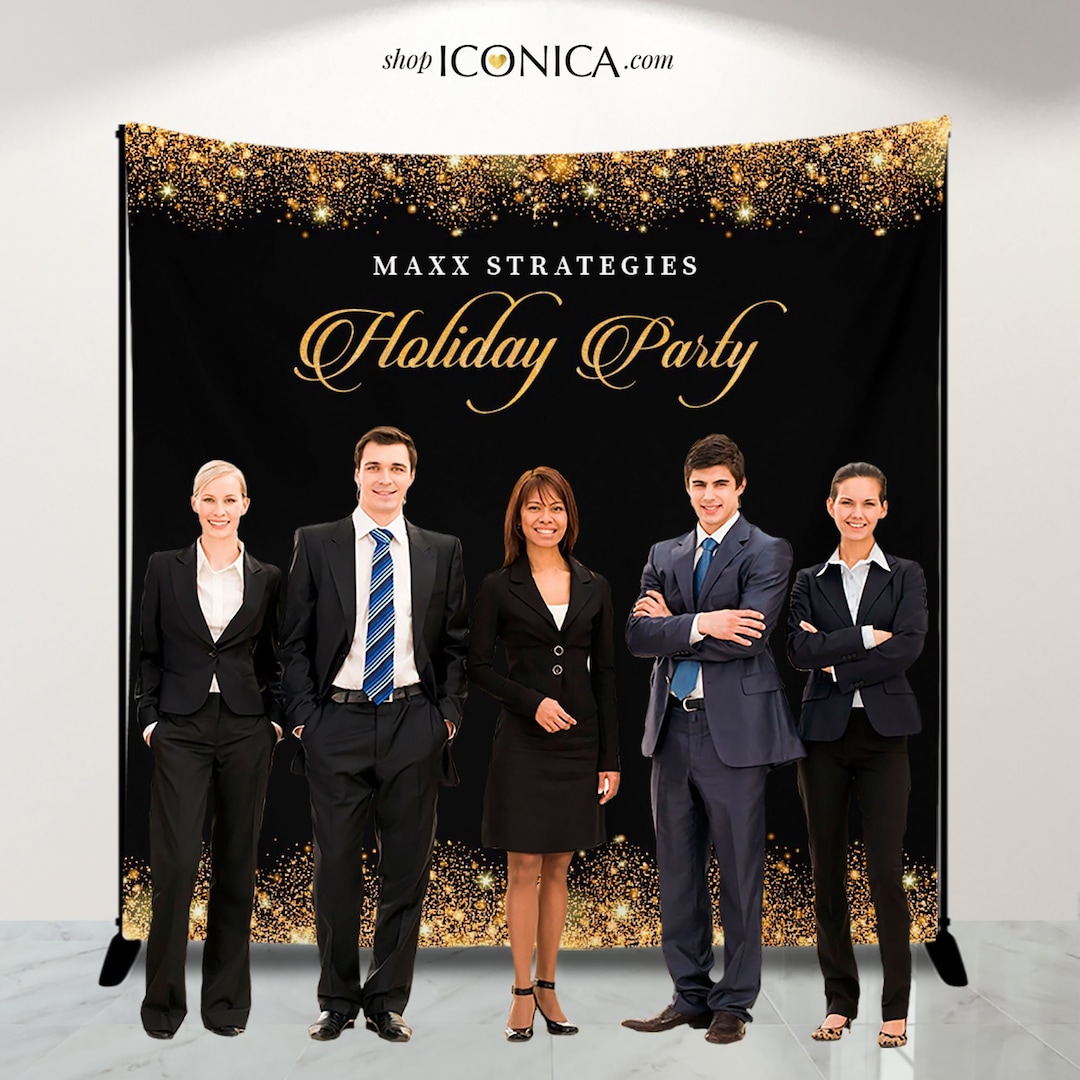 Christmas Party Backdrop Personalized, Holiday Party Backdrop, Gold ...