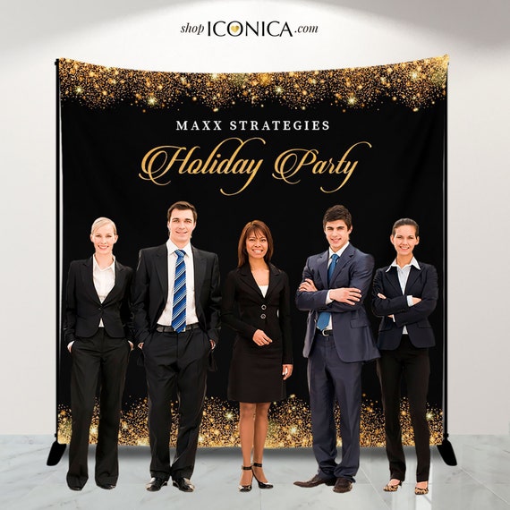 Christmas Party Backdrop Personalized, Holiday Party Backdrop, Gold ...