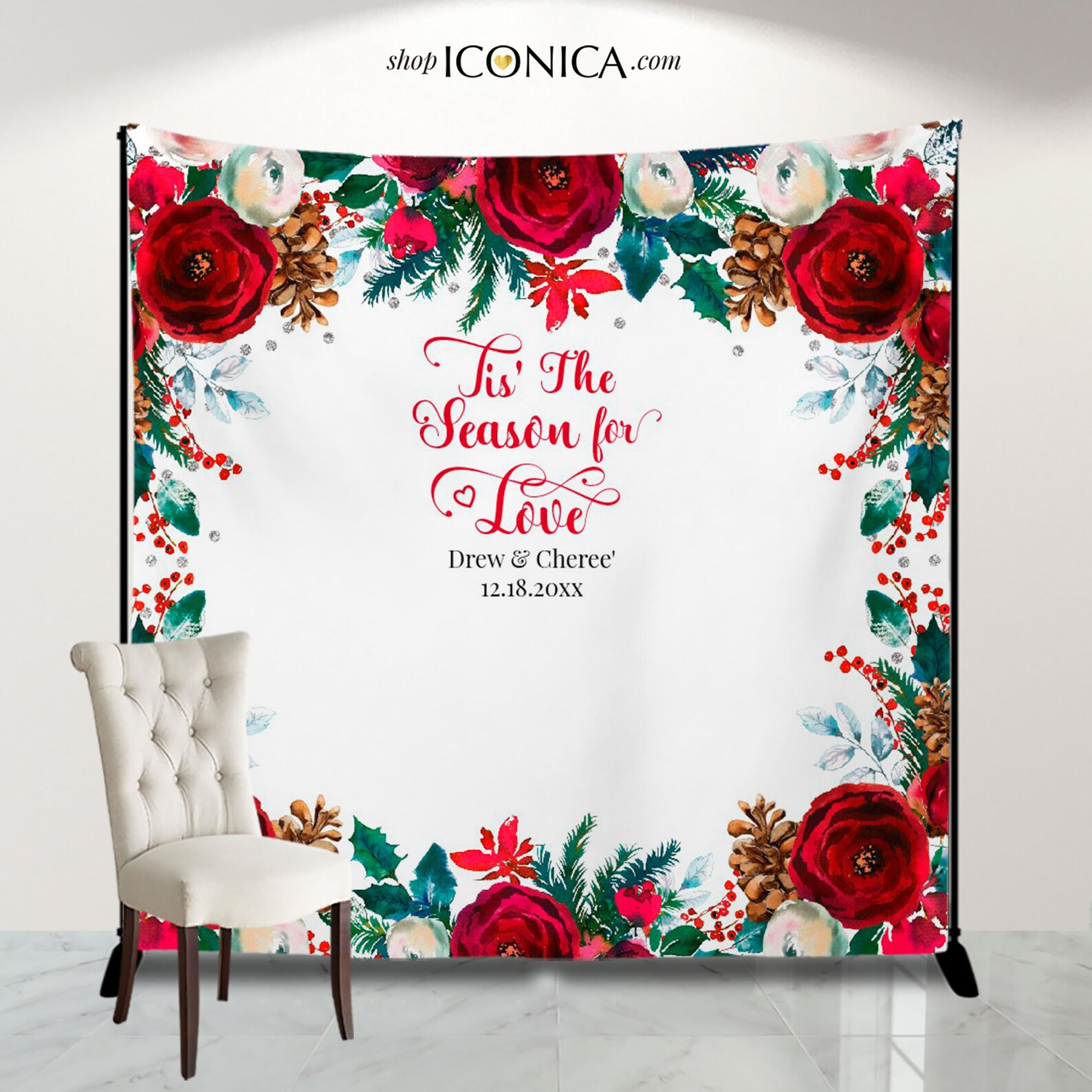 Engagement Party Backdrop Festive Personalized Christmas Party - Etsy