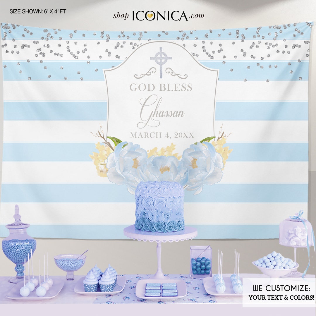 Baptism Backdrop for Boys, First Communion Backdrop Personalized ...