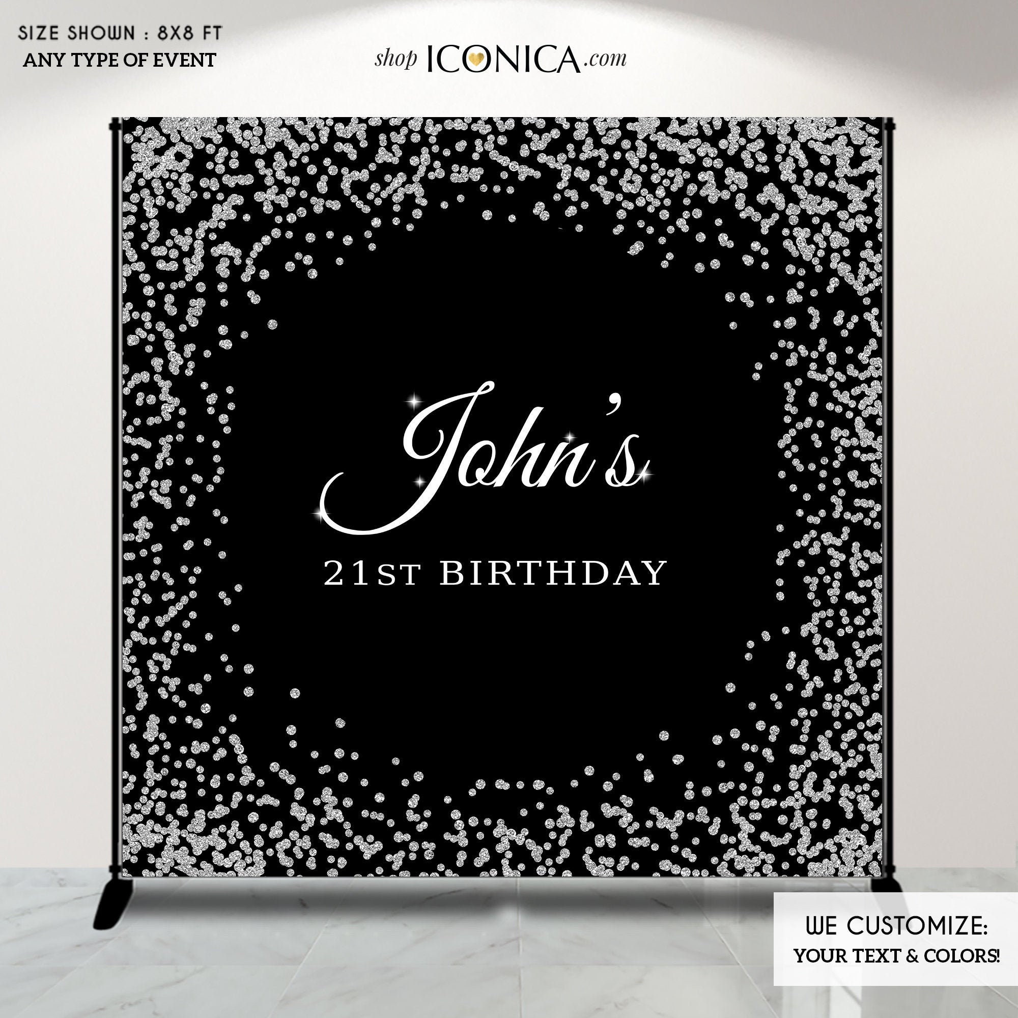 21st Birthday Photo Booth Backdrop Black and Silver Party | Etsy