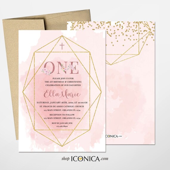 Geometric Pink Birthday invitation, Pink Geometric Birthday invitation ...