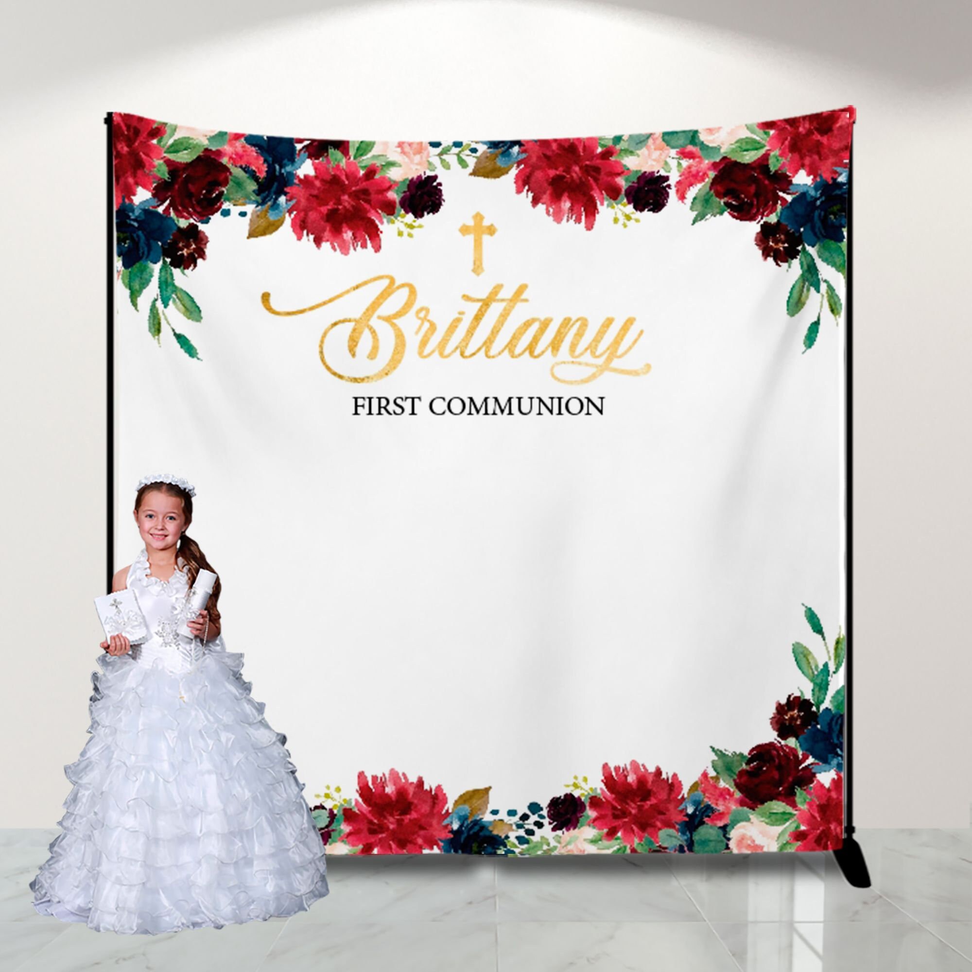 First Communion Backdrop Burgundy and Navy Backdrop | Etsy