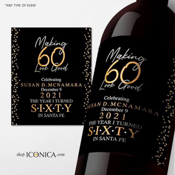 60th Birthday Wine Label Personalized Any Age Milestone | Etsy