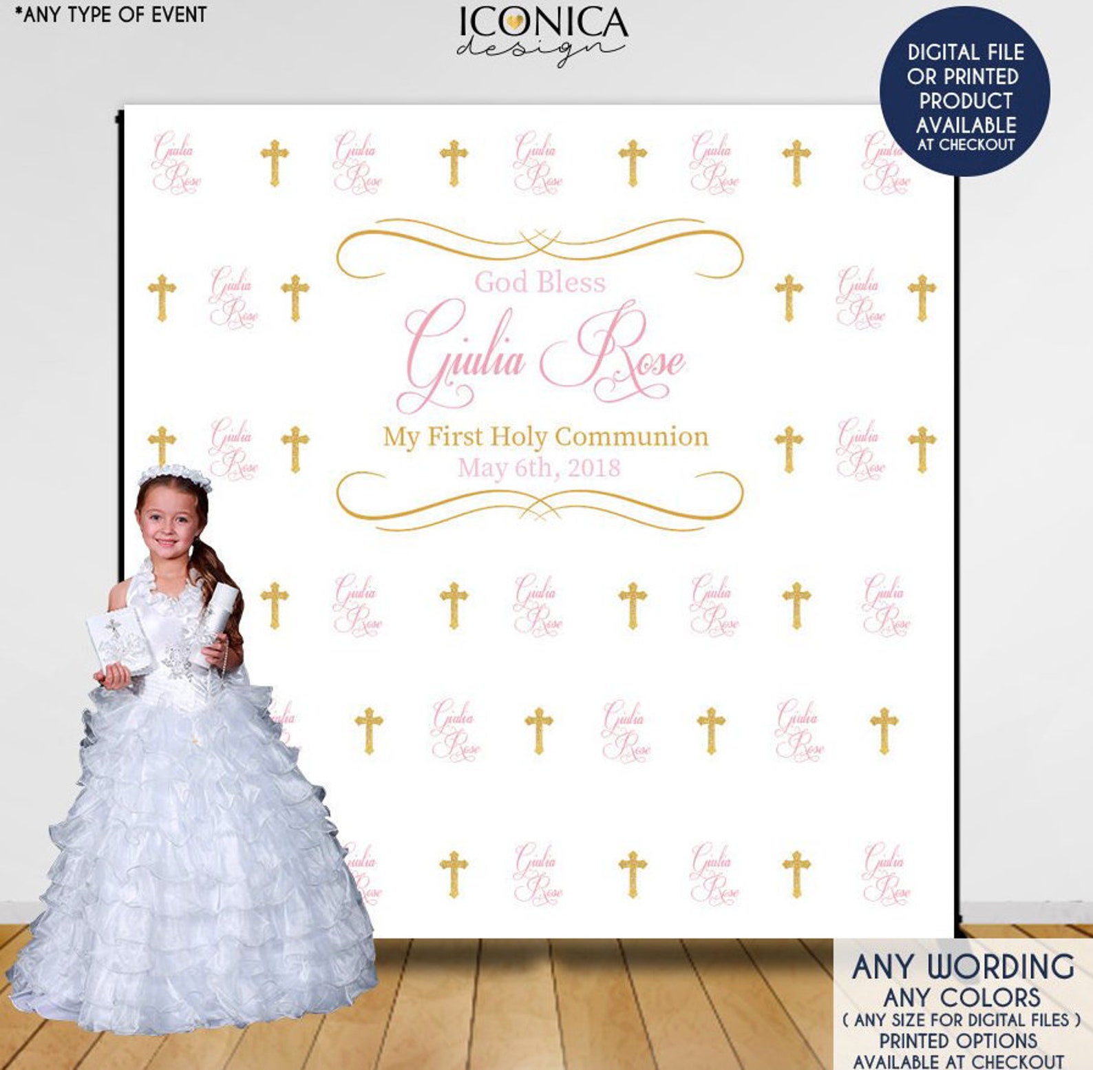 First Communion Invitations Pink and Silver Invitation - Etsy