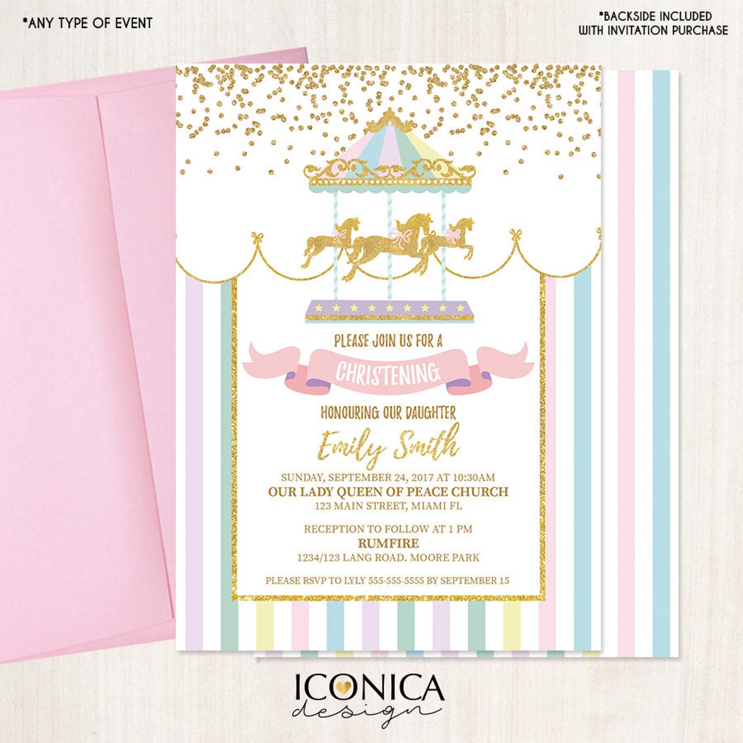 Carousel Invitation, Carousel Christening or Baptism Invite, Circus ...