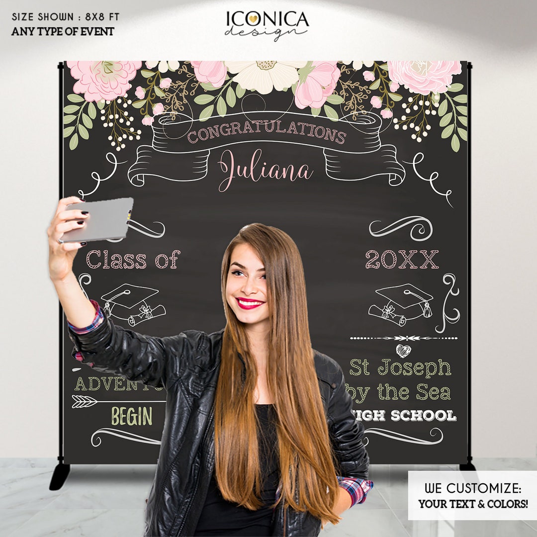 Graduation Party Photo Booth Backdrop, Virtual Graduation Floral Step ...