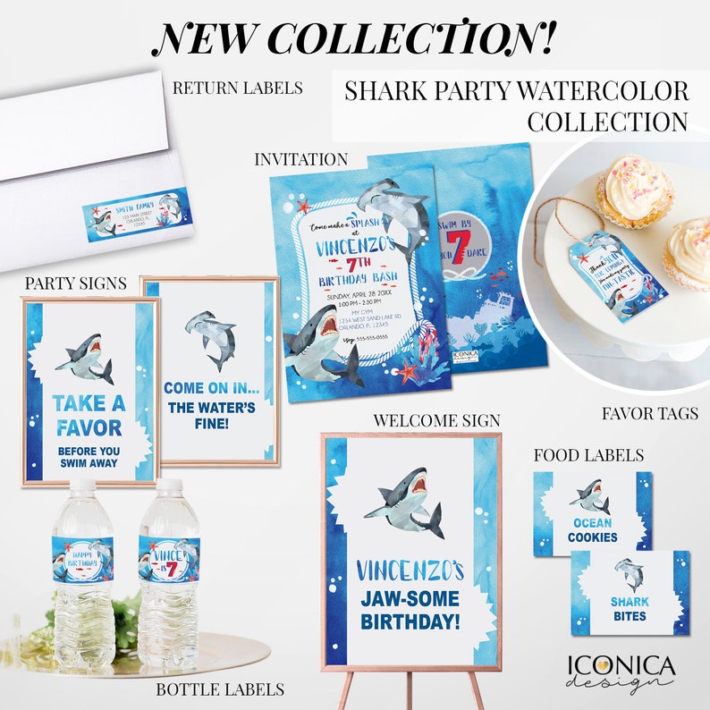 Personalized Shark Party Food Labels, Buffet Signs (digital File or ...