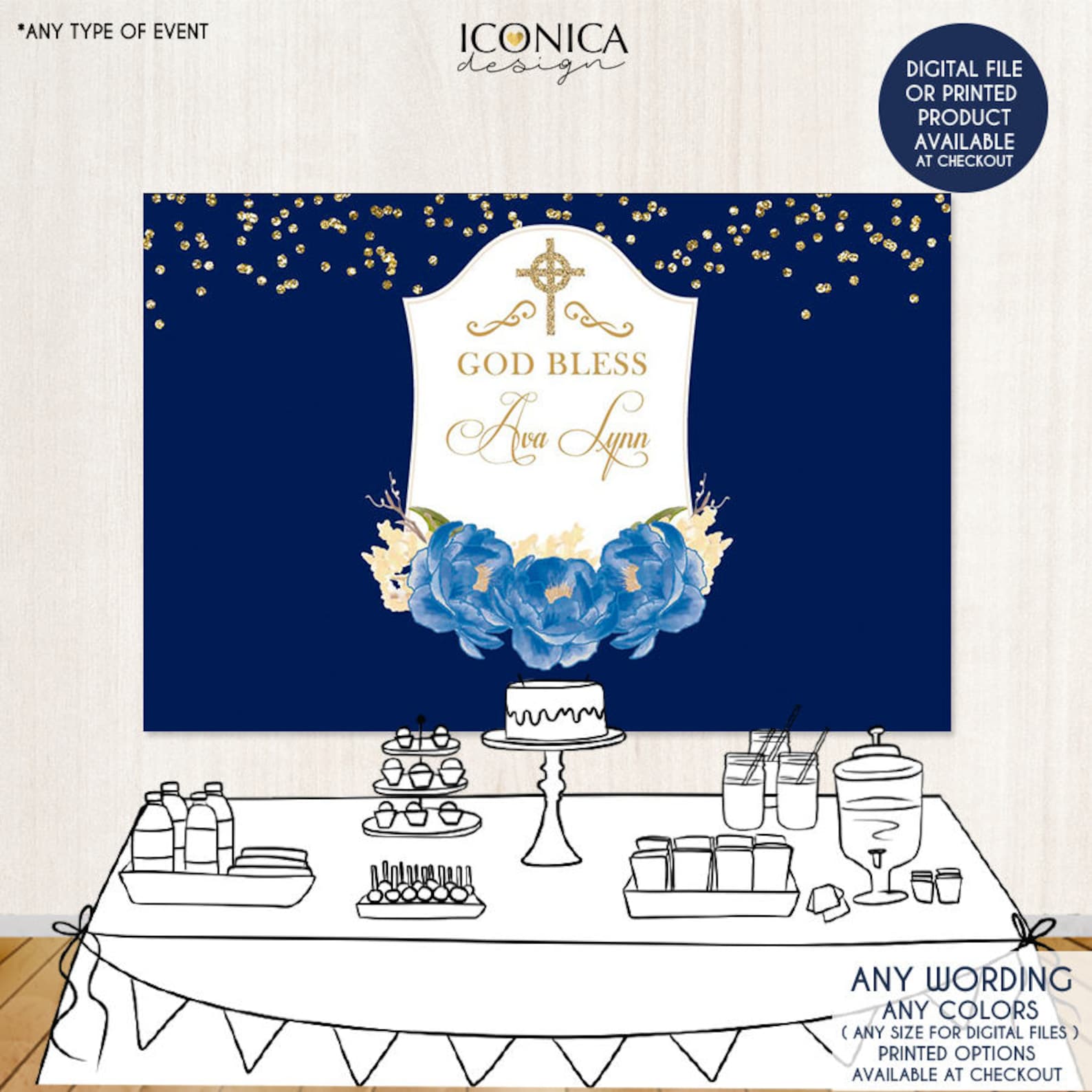 Baptism Backdrop First Communion Backdrop Floral Photo | Etsy