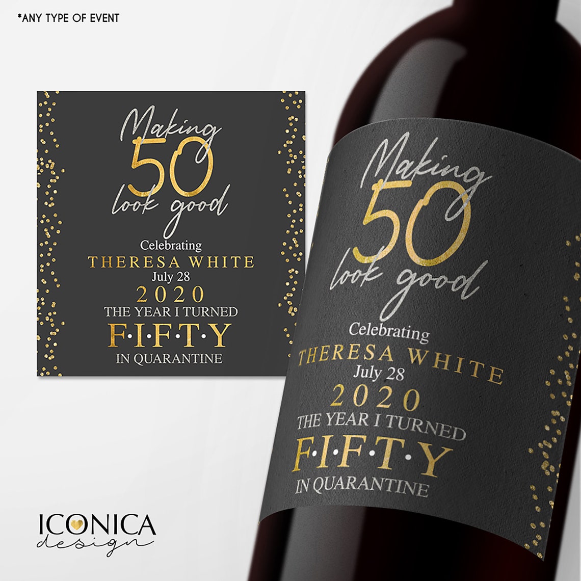 50th Birthday Wine Label Personalized Any Age Milestone - Etsy
