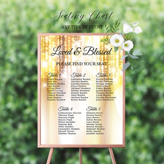 Gold Bokeh Seating Chart Board, Gold Seating Chart, Gold Guest List ...