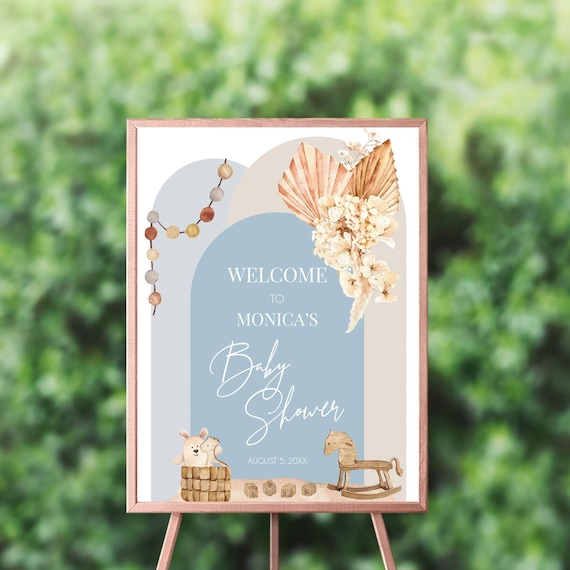 Baby Shower Welcome Sign Boho Printed, Boho Baby Boy Sign, Bohemian ...