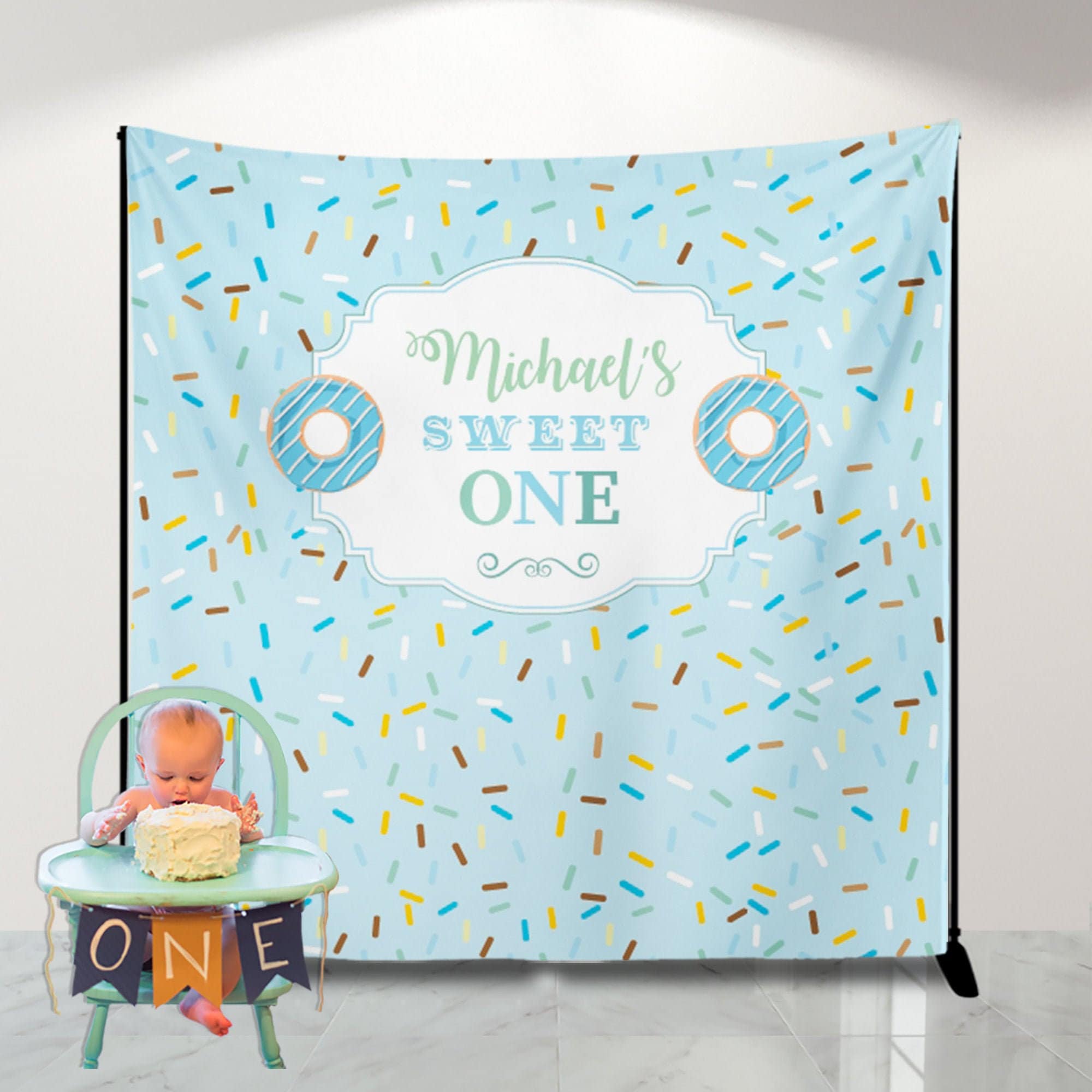 Donut Sprinkles Birthday Backdrop | Sweet ONE, Photo Booth (printed or ...