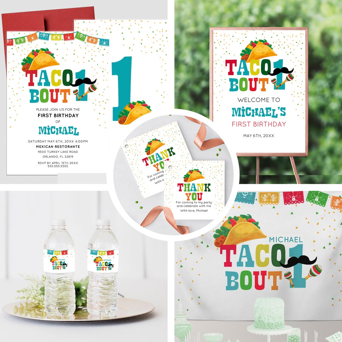 Taco About One Thank You Cards Taco Cards First Birthday - Etsy
