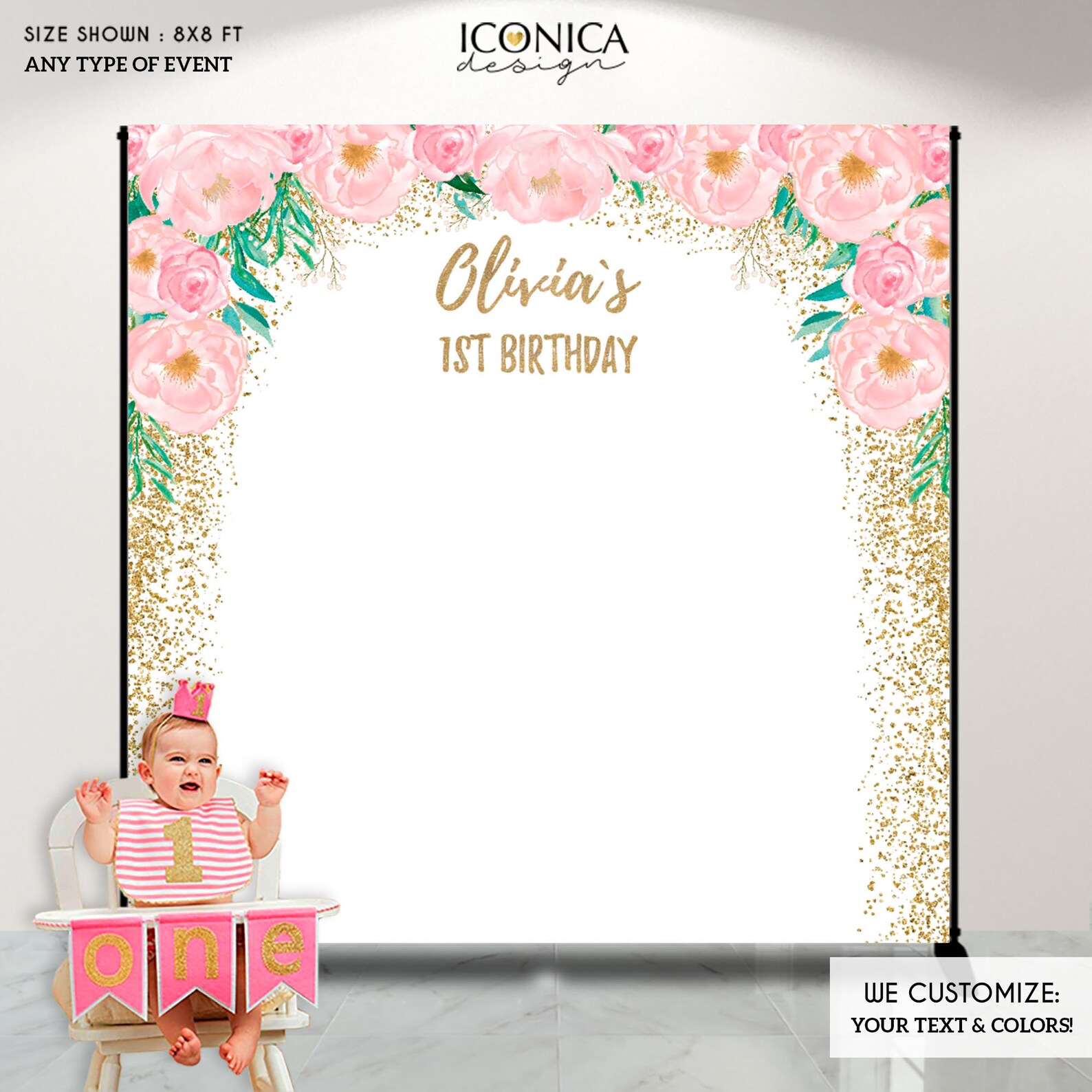 Floral Pink and Gold Photo Booth Backdropcustom Step and - Etsy