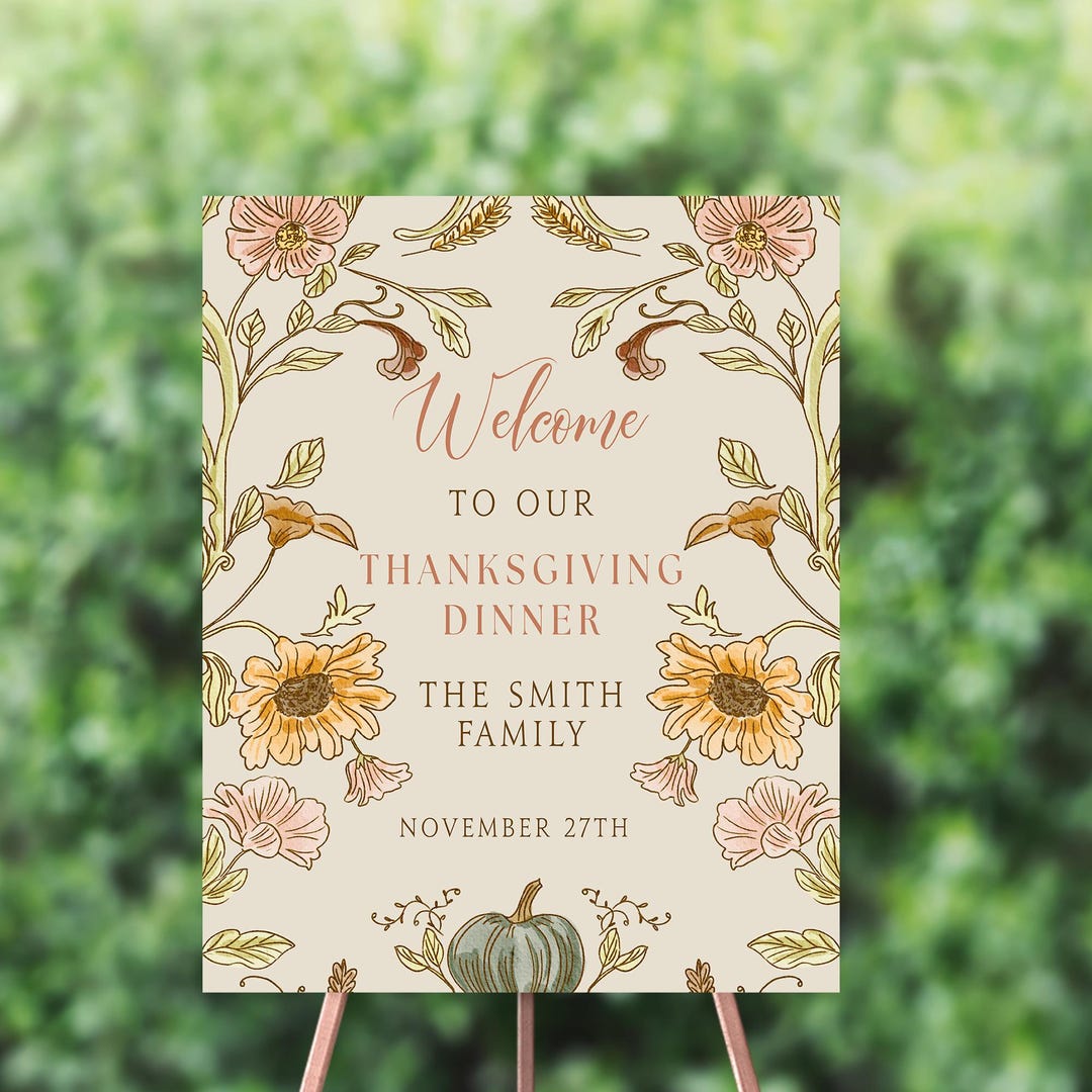 Personalized Thanksgiving Dinner Welcome Sign, Floral Fall Leaves - Etsy