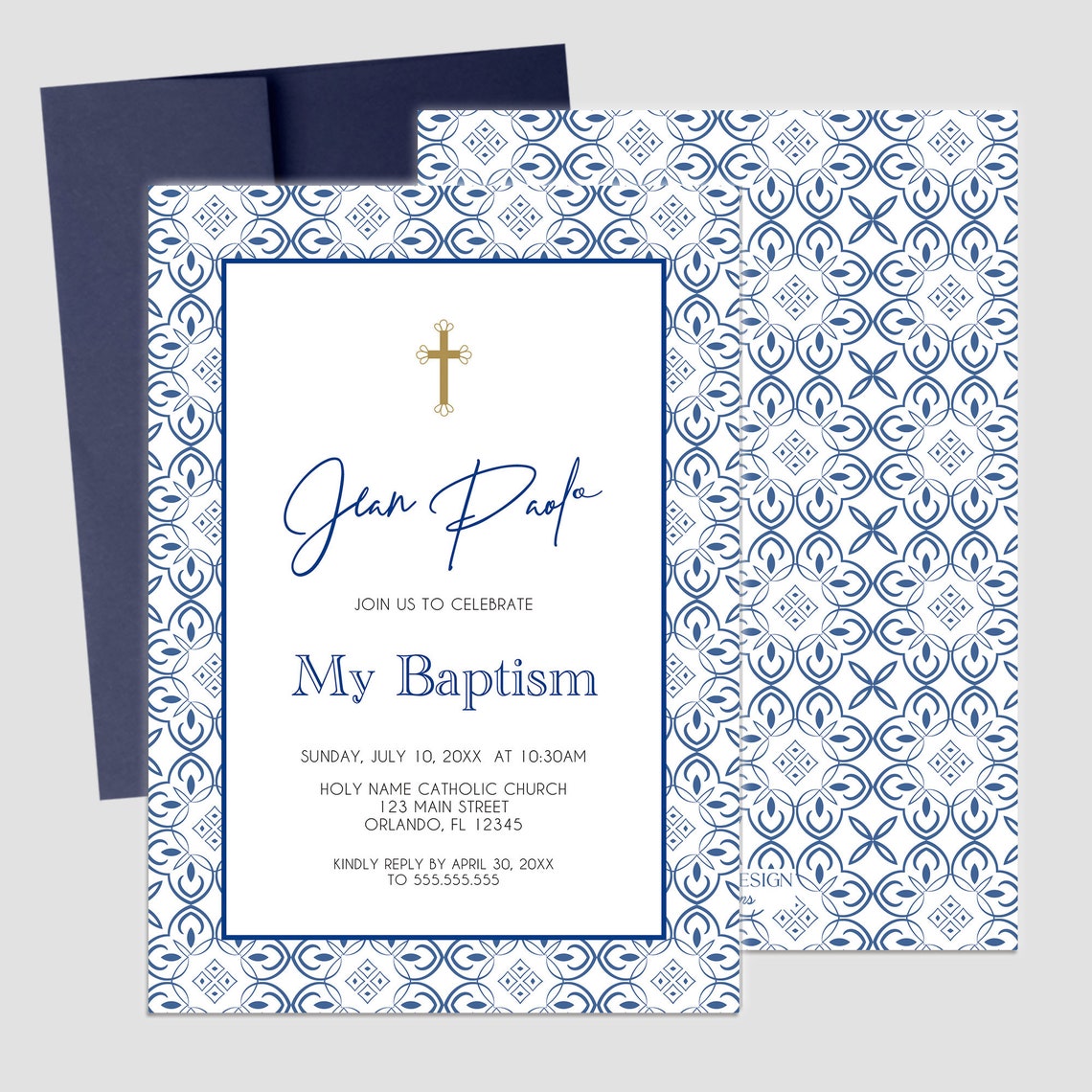 Blue Tile Baptism Invitation, Toscana Style, Religious Event - Etsy