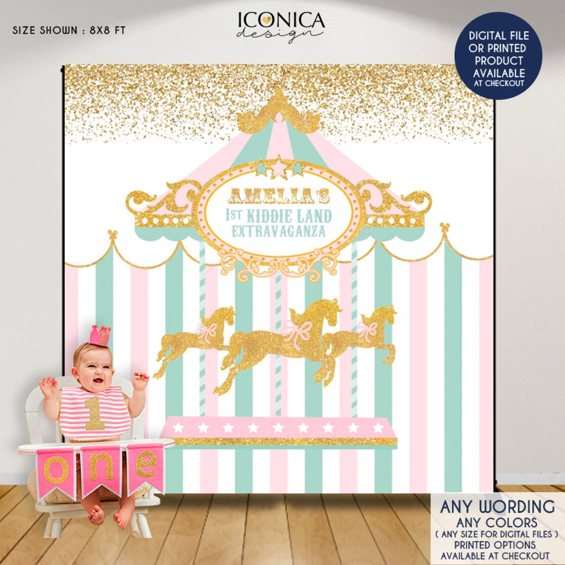 Carousel First Birthday Backdrop Any Age Carousel Party - Etsy