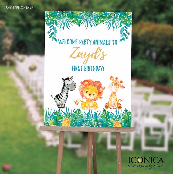 Safari First Birthday Welcome Sign , Jungle Safari Welcome Sign, Boy ...