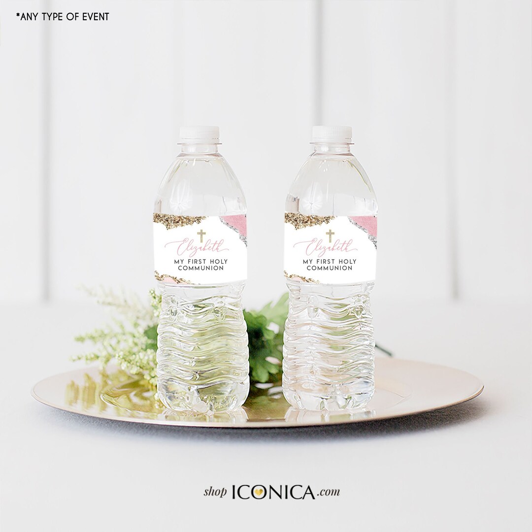 Personalized Bottle Labels Printed 8.5x2 Weatherproof Pink Geode ...