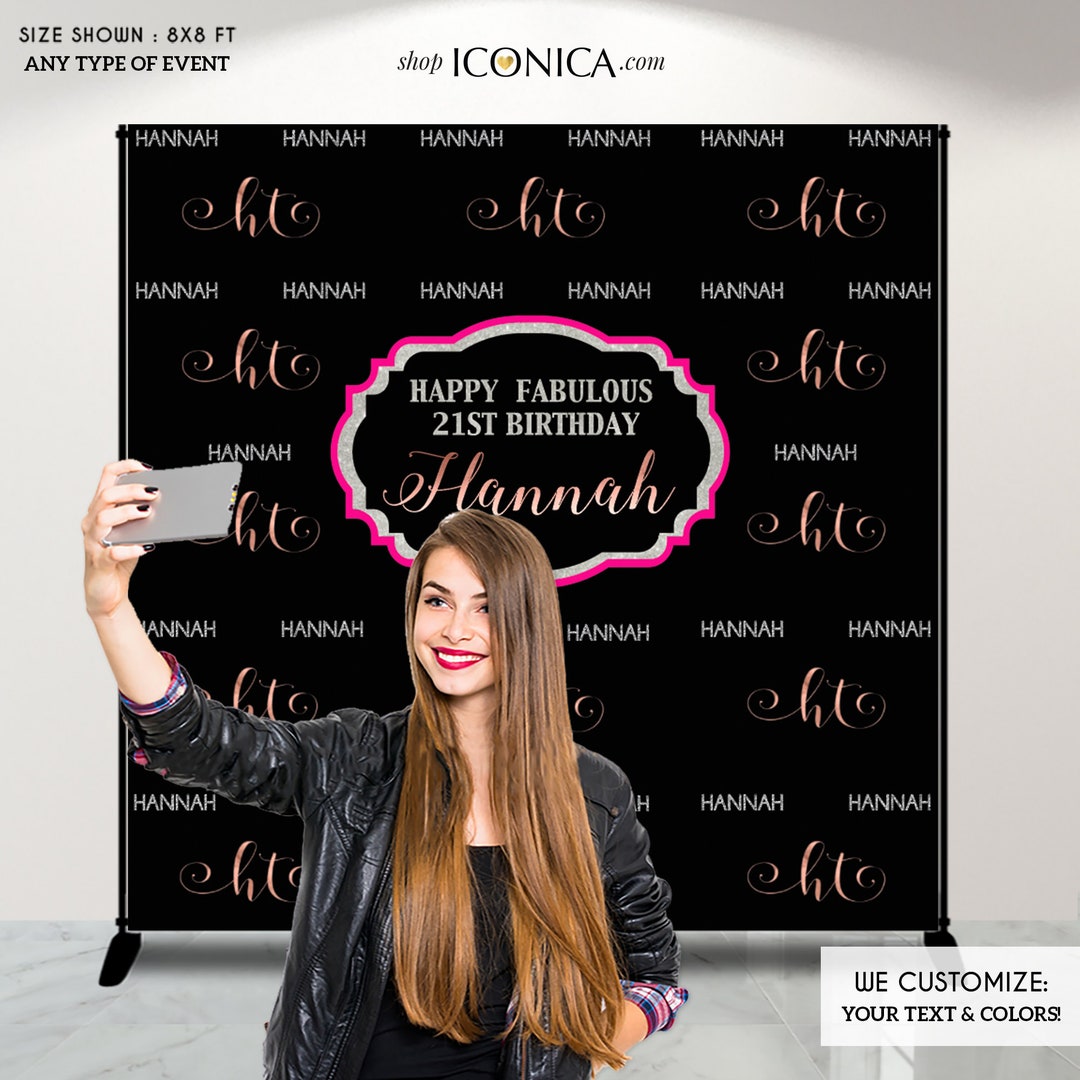 Birthday Photo Booth Backdrop, Purple & Pink, Step and Repeat Backdrop ...