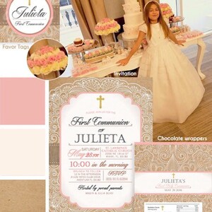 First Communion Invitation - Romantic Lace - Vintage Kraft Paper Burlap ...