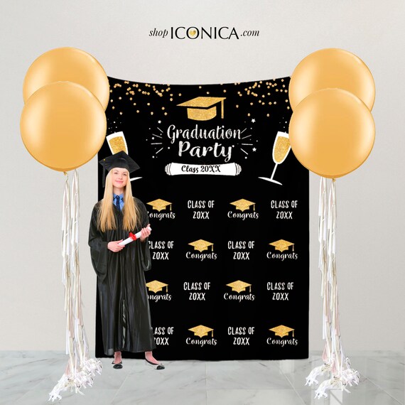 Graduation Party Photo Booth Backdrop,Blue Graduation Decor Step and ...