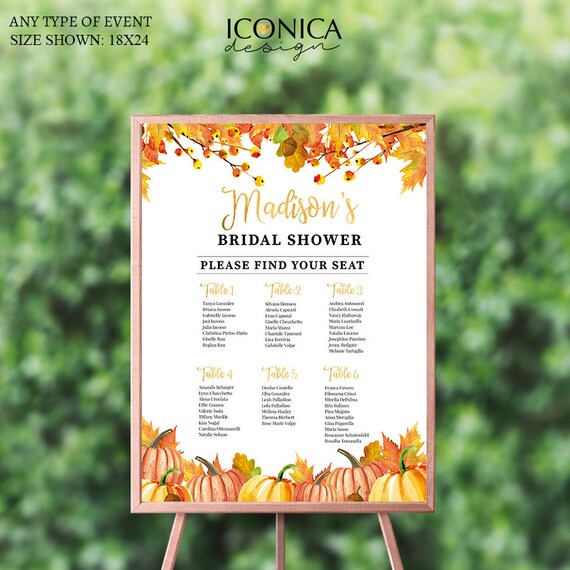 Fall Bridal Shower Decor Fall Engagement Party Seating Chart Board Fall Bridal Shower Decor Fall Engagement Party Seating Chart Board