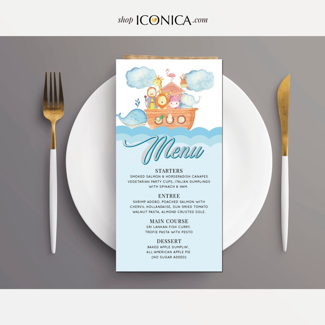 Noah's Ark Menu Card - Printable Digital File or Printed Menus || Baby ...