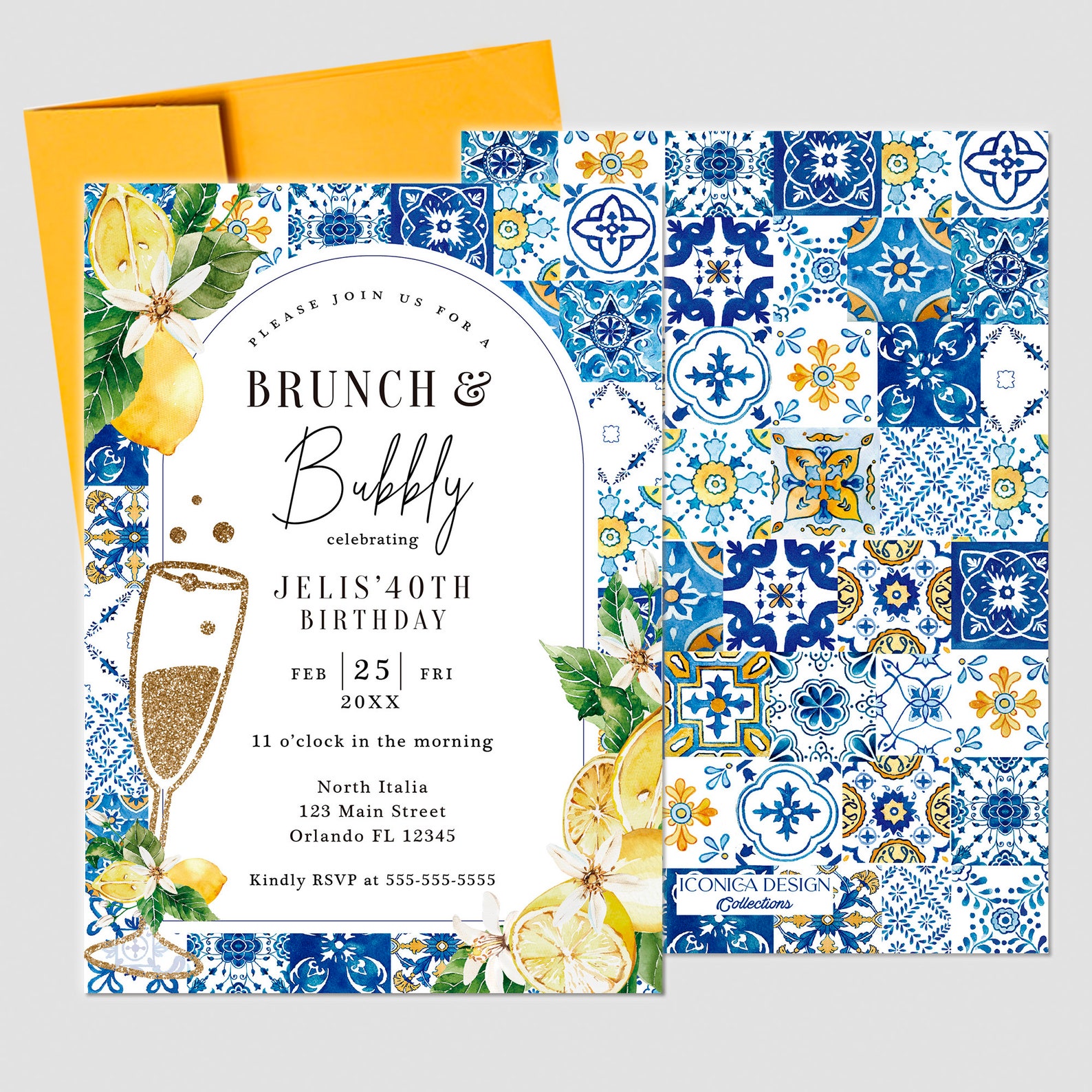 Tuscan Lemon Menu Card Printed Menus, Positano Menus for Birthday ...