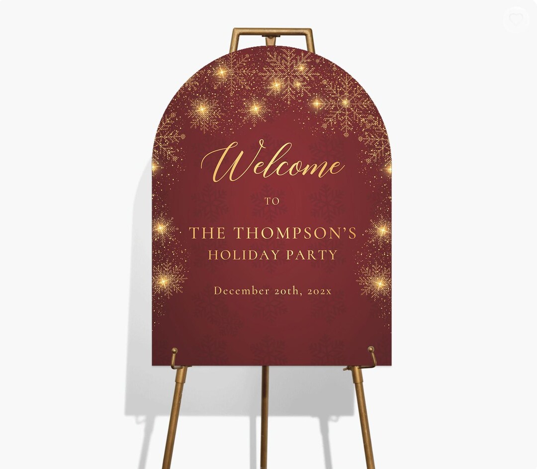 Personalized Holiday Welcome Sign – Red and Gold Christmas Party Decor ...