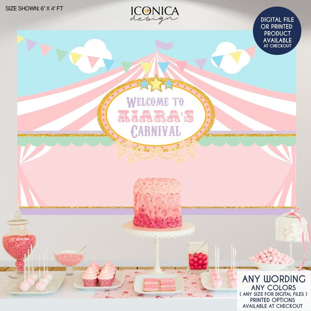Carousel Party Banner Carnival Banner Girl Pink Circus Party Backdrop ...