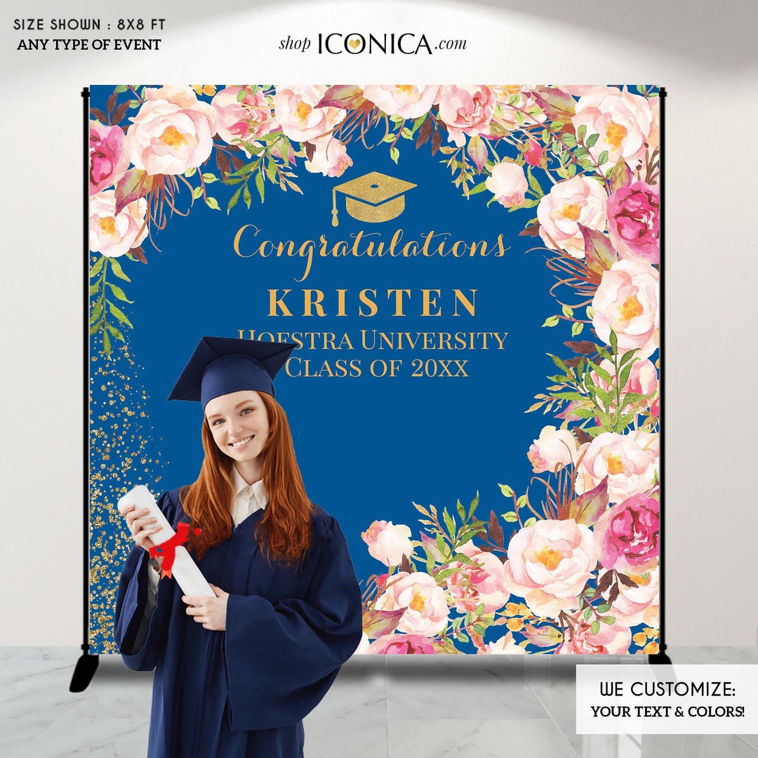 Graduation Party Photo Booth Backdrop, Virtual Graduation Floral Step ...
