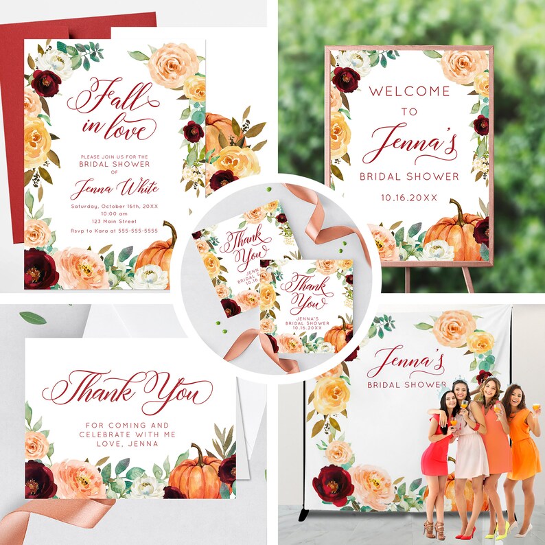 Fall in Love Backdrop Fall Bridal Shower Backdrop Personalized Fall ...