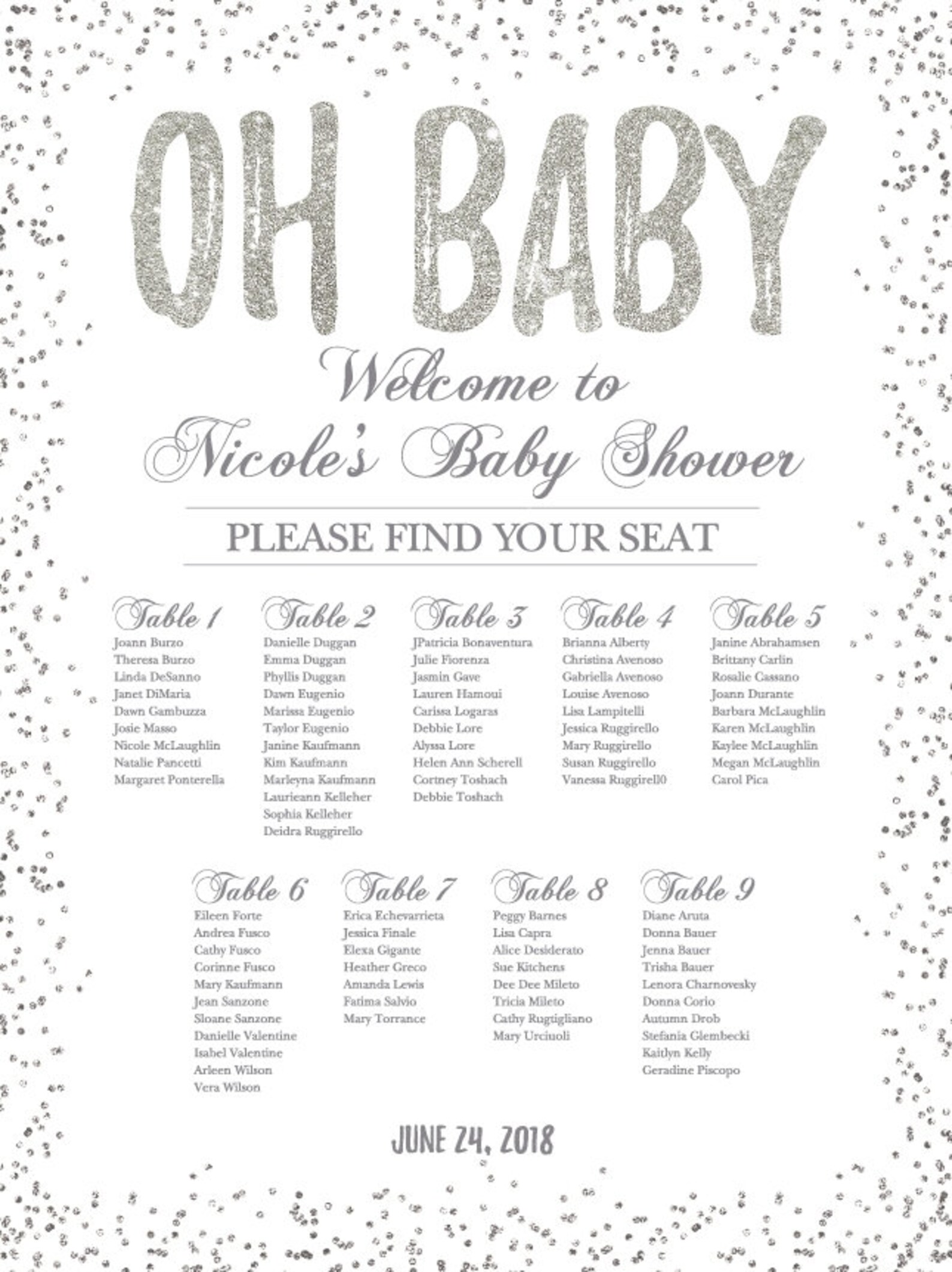Oh Baby Shower Seating Chart, Gold Confetti, Custom Colors (printed or ...