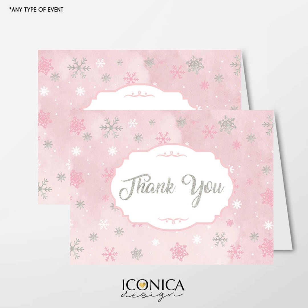 Winter Wonderland Cards,pink Watercolor Christmas Thank You Cards,set ...