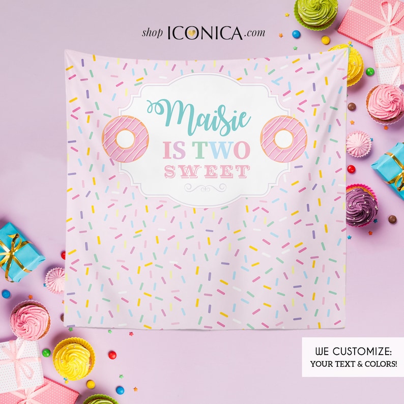 TWO Sweet Birthday Backdrop | Donut Backdrop | Sweet ONE Backdrop ...