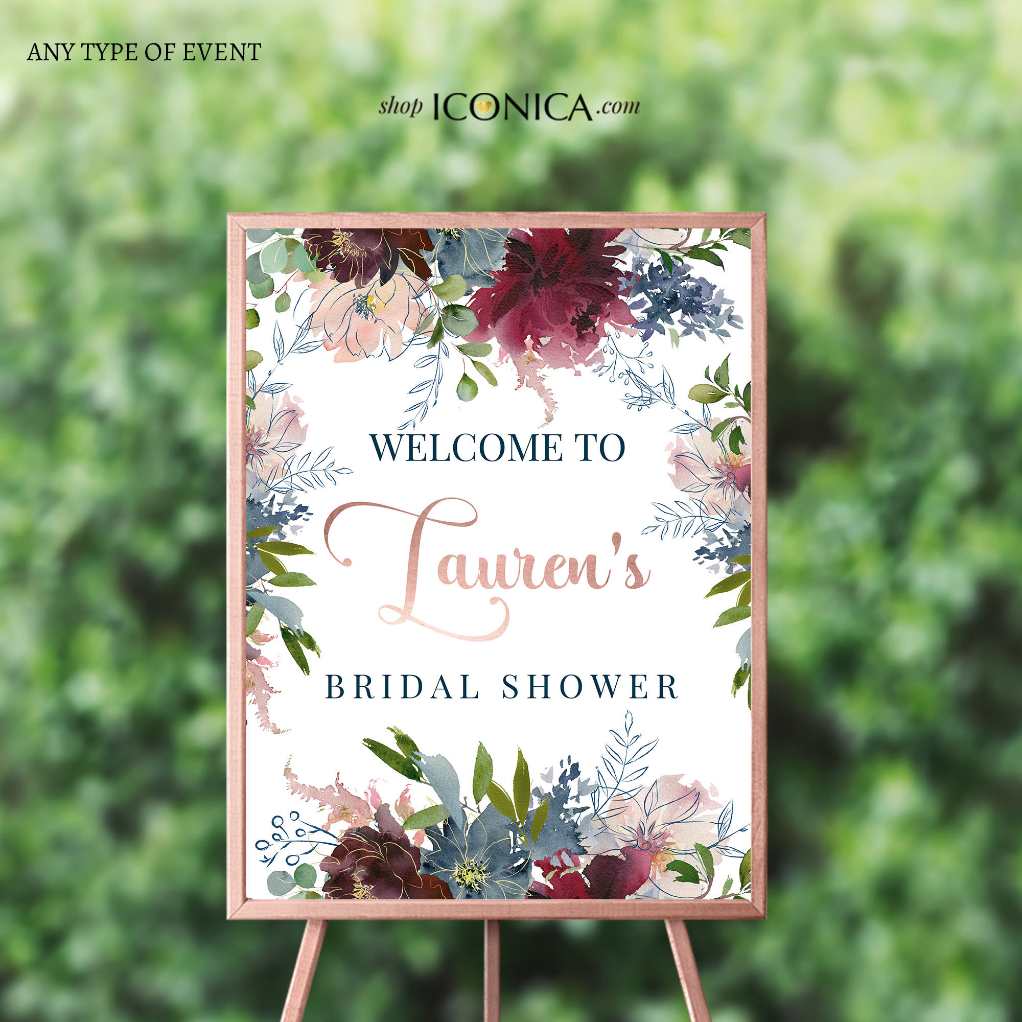 Rustic Bridal Shower Welcome Sign Burgundy Floral Bridal Shower Sign ...