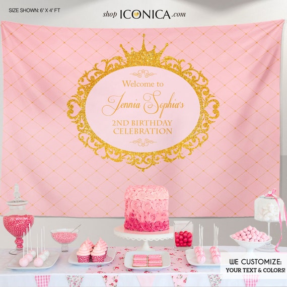 Pink And Gold Backdrop Princess Party Backdrop | Royal Party Backdrop ...