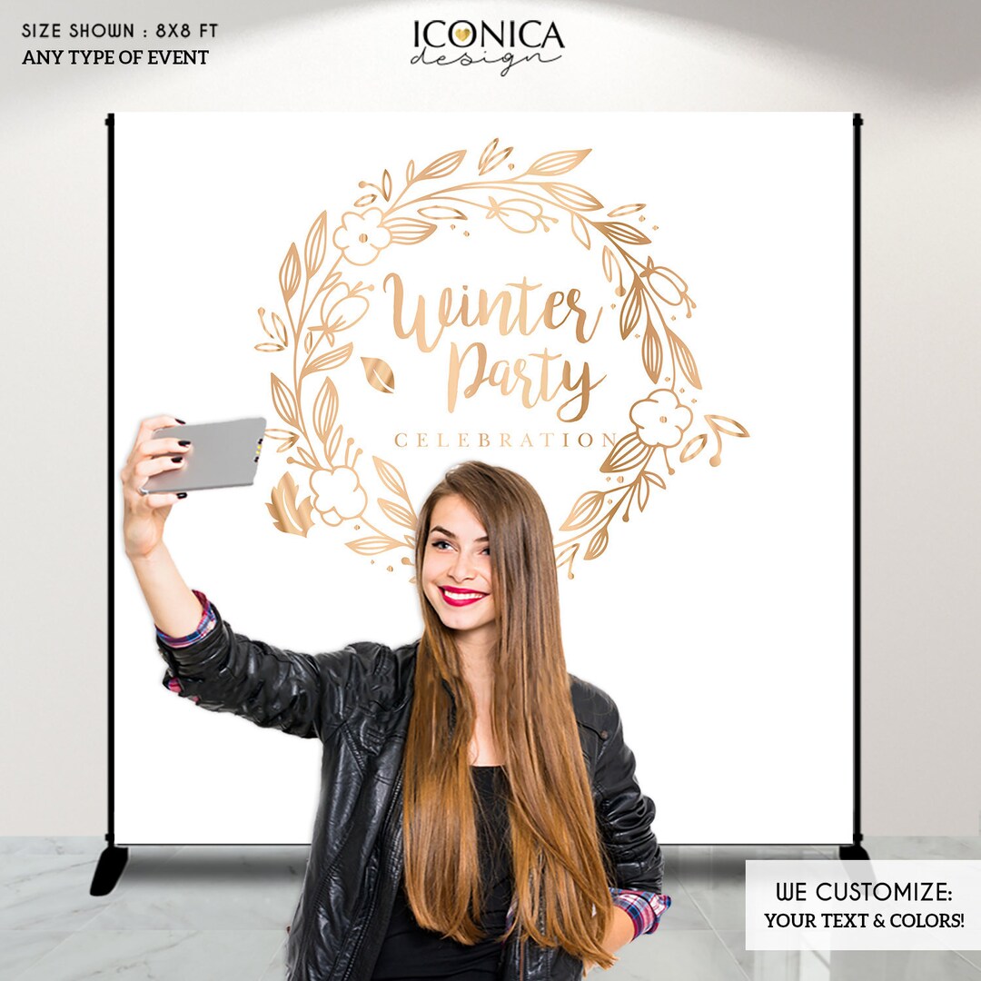 Winter Party PHOTO BOOTH Backdrop, Floral Wreath Backdrop, White and ...