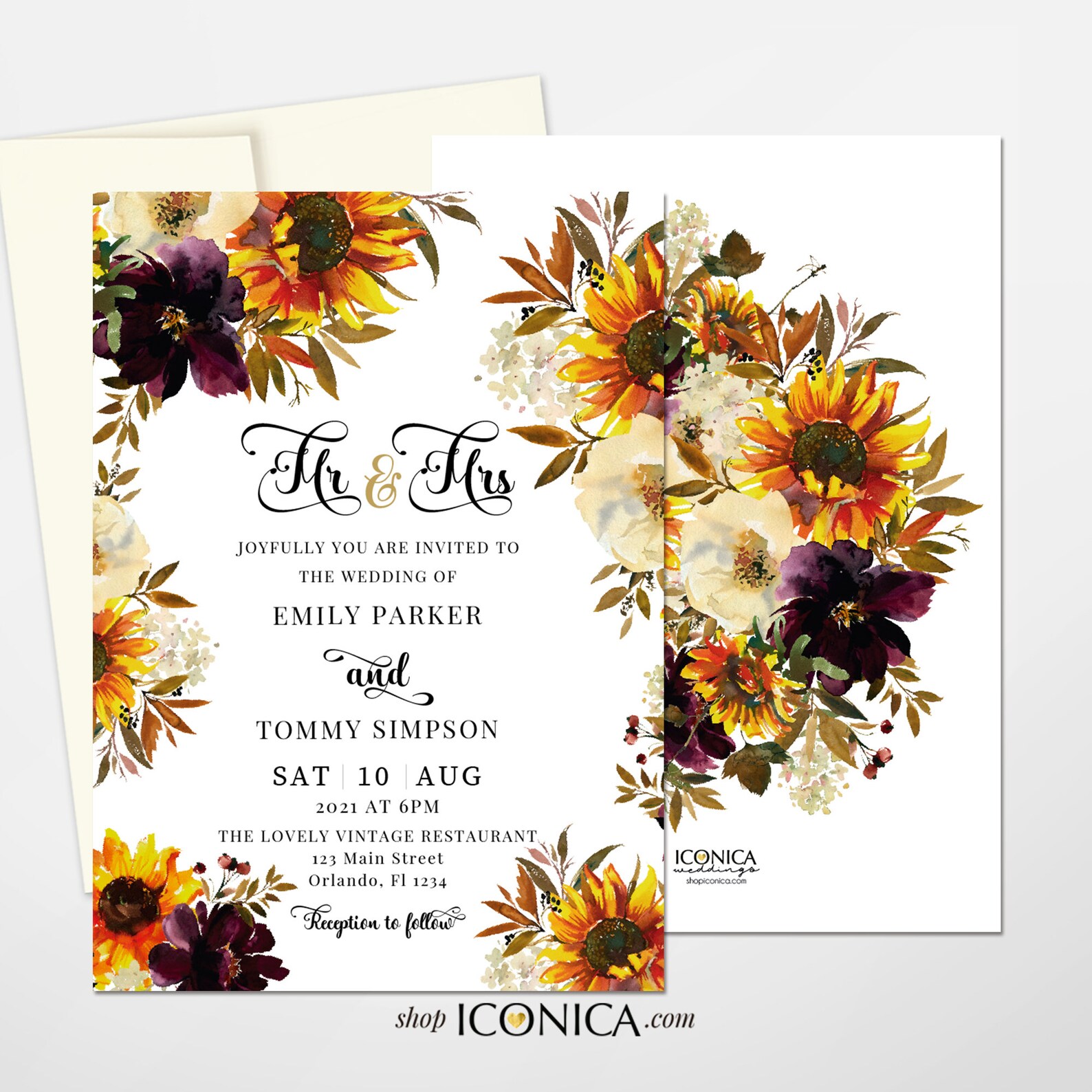 Sunflowers Wedding Invitation Fall Floral Invitation Sunflower - Etsy